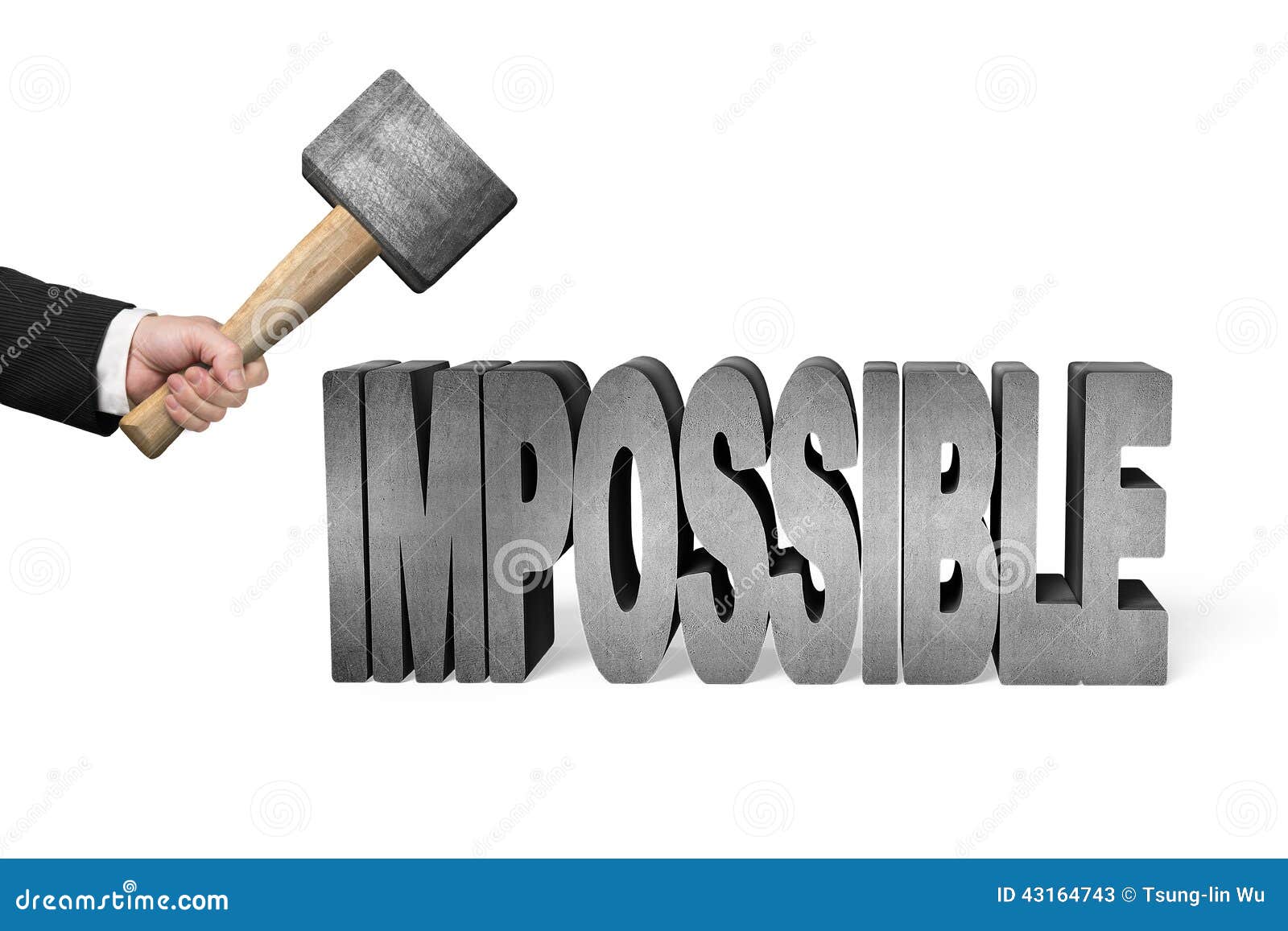 Using Hammer To Damage Impossible 3D Concrete Word Royalty-Free Stock ...