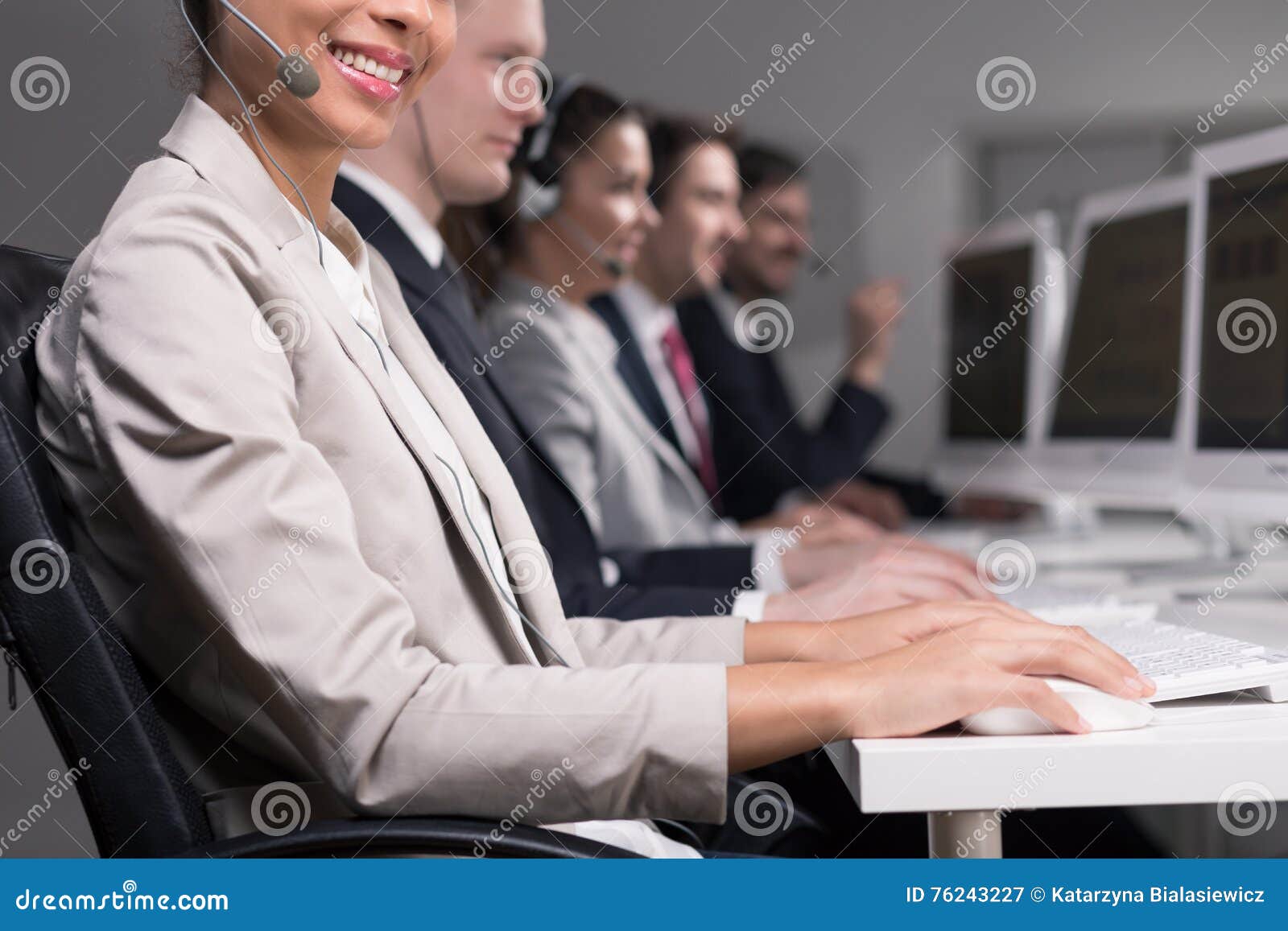 Using hand-free handset stock image. Image of worker - 76243227