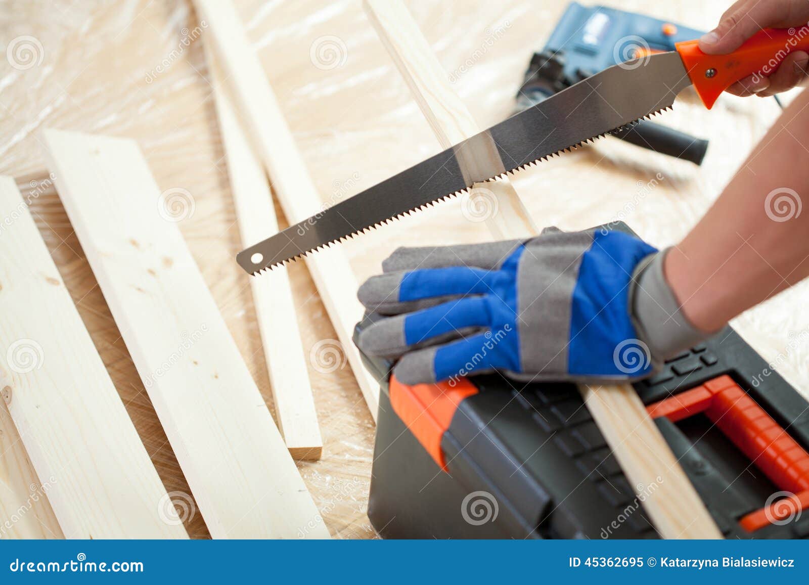 Using Hand Saw during House Renovation Stock Image - Image of plank ...