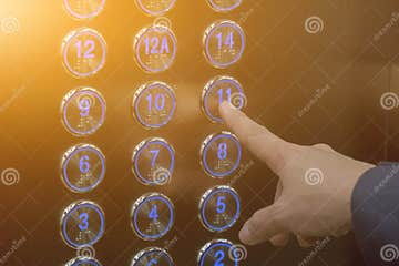 Using Hands, Press the Elevator Up and Keypad Elevator Stock Image ...