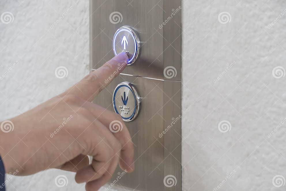 Using Hands, Press the Elevator Up and Keypad Elevator Stock Photo ...