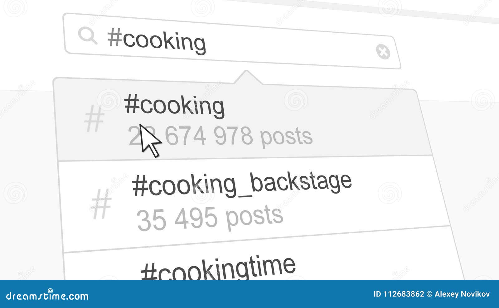 Cooking Hashtag Search through Social Media Posts. 3D Rendering Stock ...