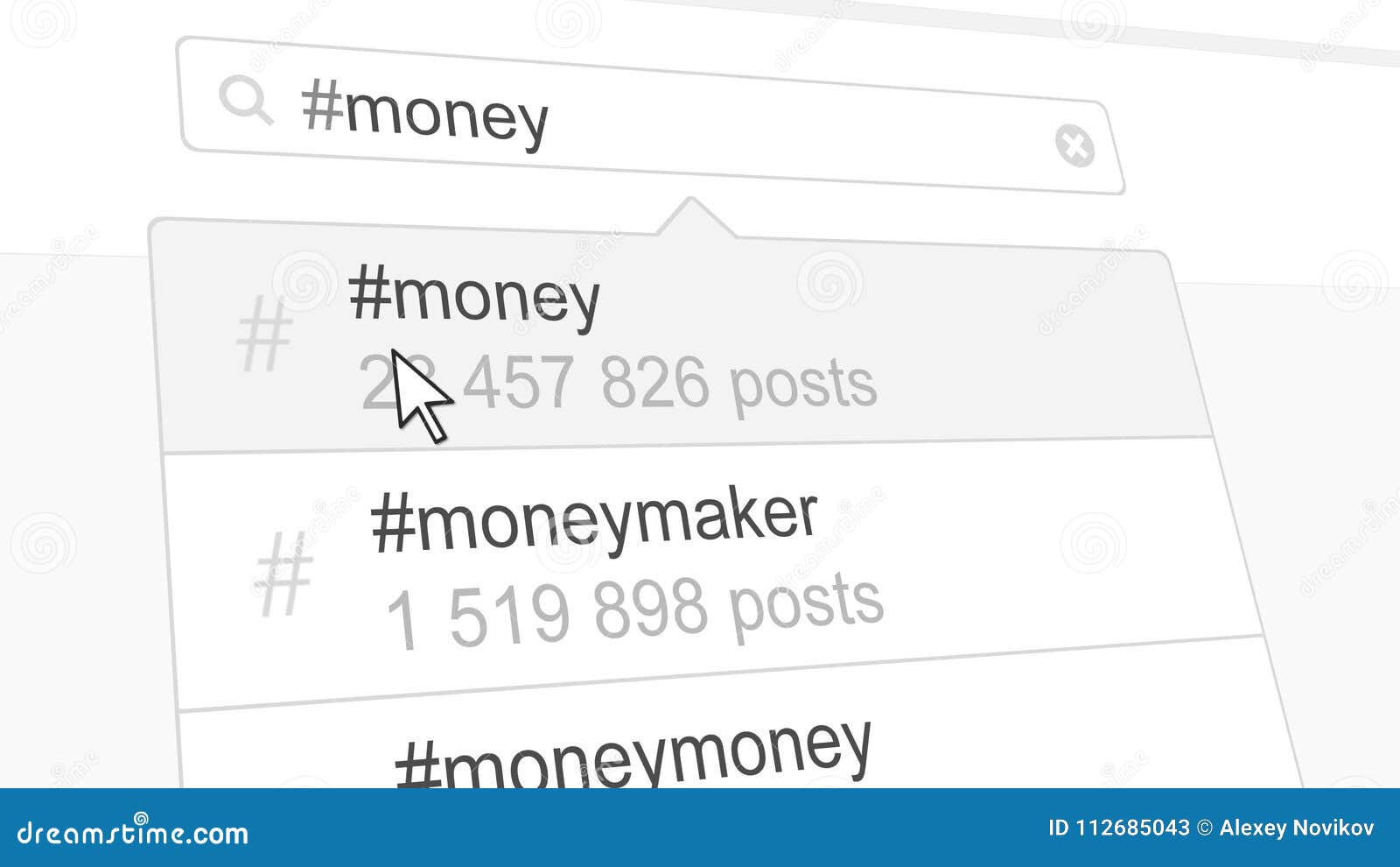 Money Hashtag Search through Social Media Posts. 3D Rendering Stock ...
