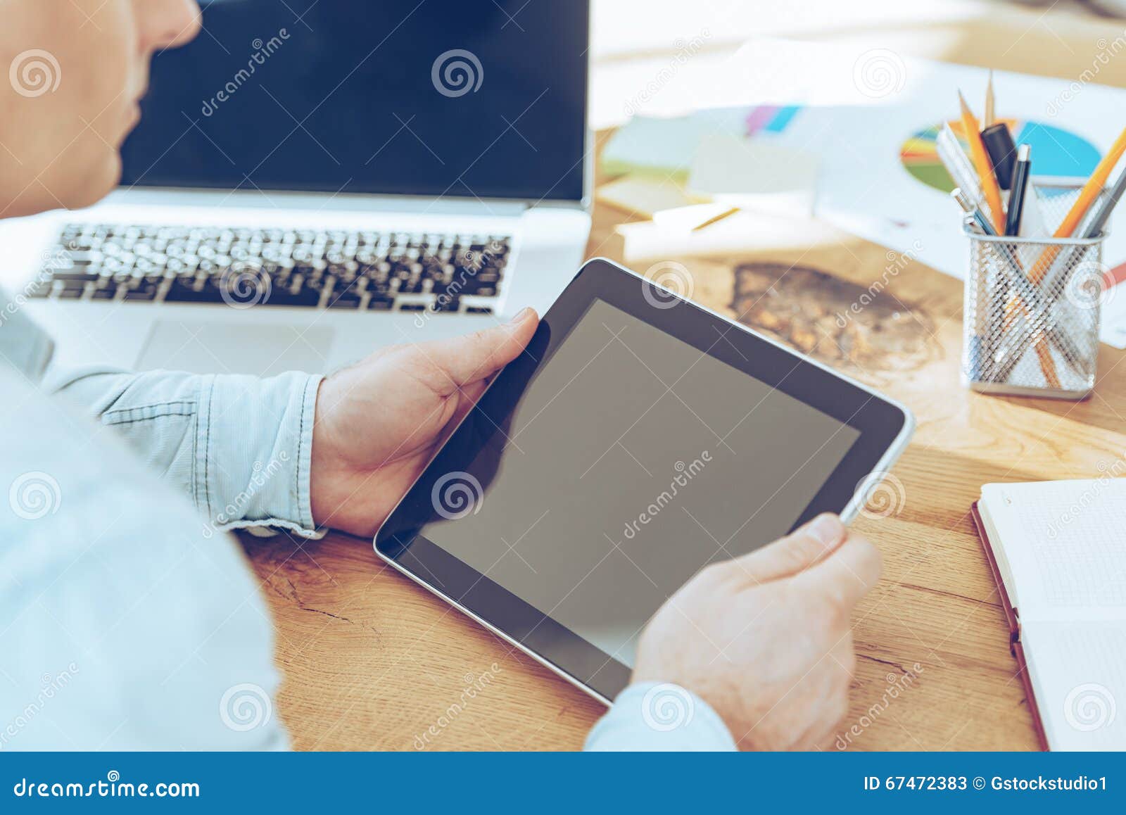 Using His Digital Tablet at Work. Stock Image - Image of caucasian ...