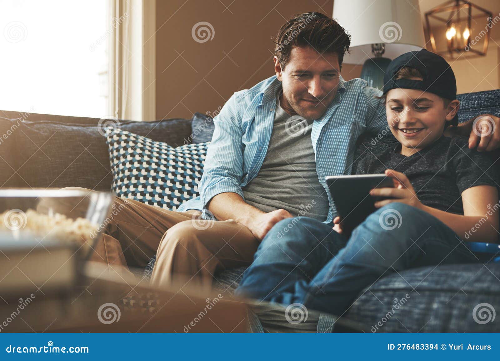 Using the Internet Safely with Parental Supervision. a Father and His ...