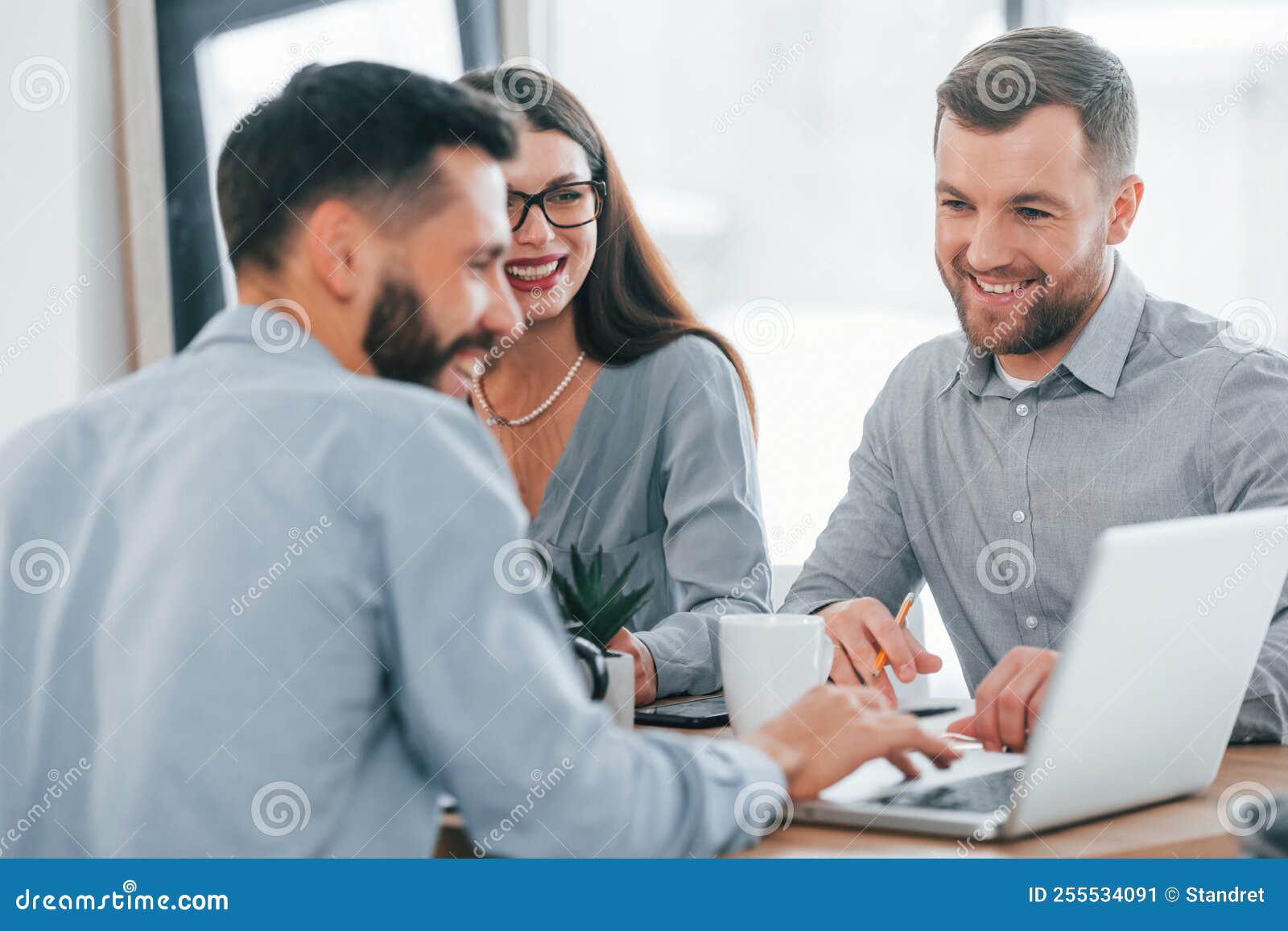 Using Laptop. Group of Business People that Working on the Project in ...