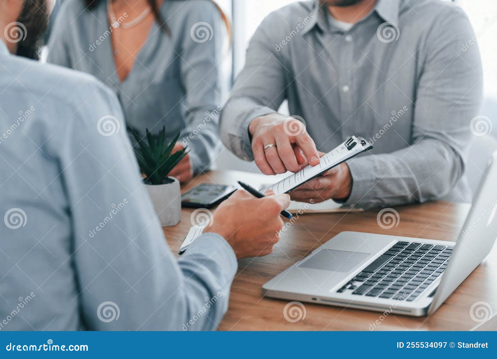 Using Laptop. Group of Business People that Working on the Project in ...