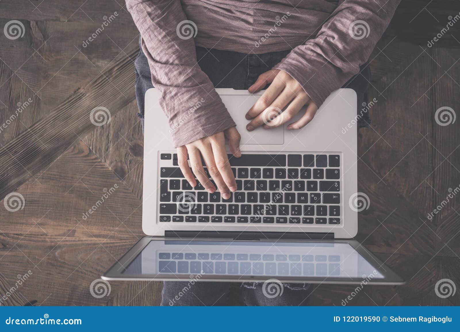 Using Laptop High Angle View Stock Photo - Image of angle, indoors ...