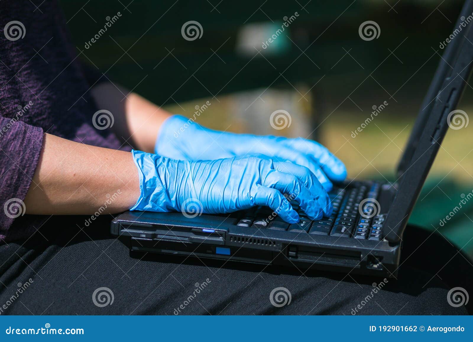 Using Laptop Keyboard with Gloves on Stock Photo - Image of healthcare ...