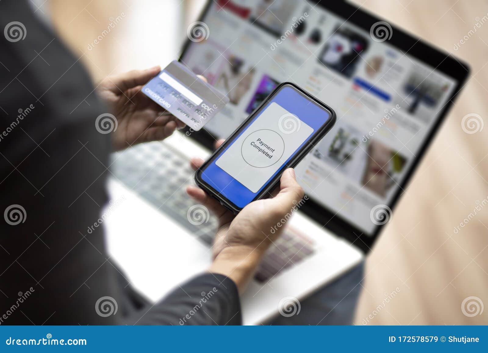 Using Laptop Online Shopping Payment Option Smartphone Digital Wallet ...