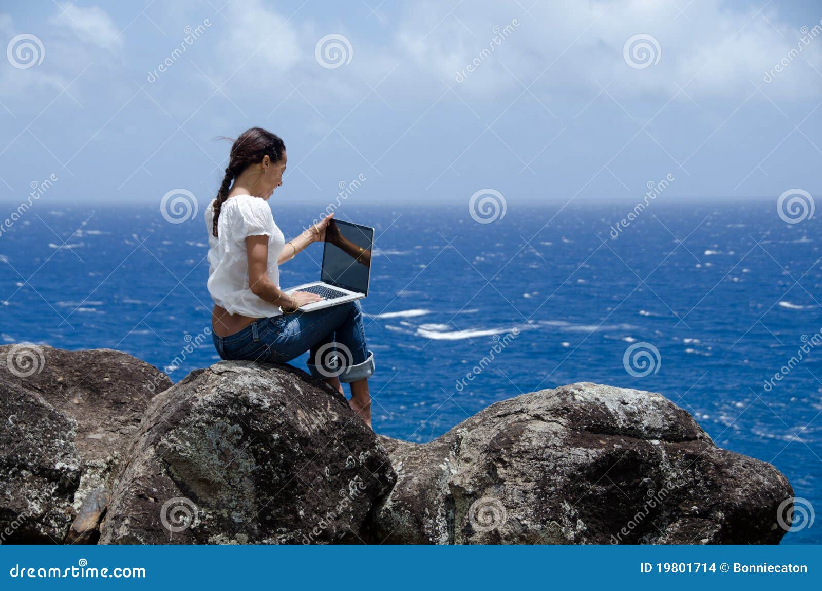 Using Laptop Outside stock photo. Image of business, ocean - 19801714