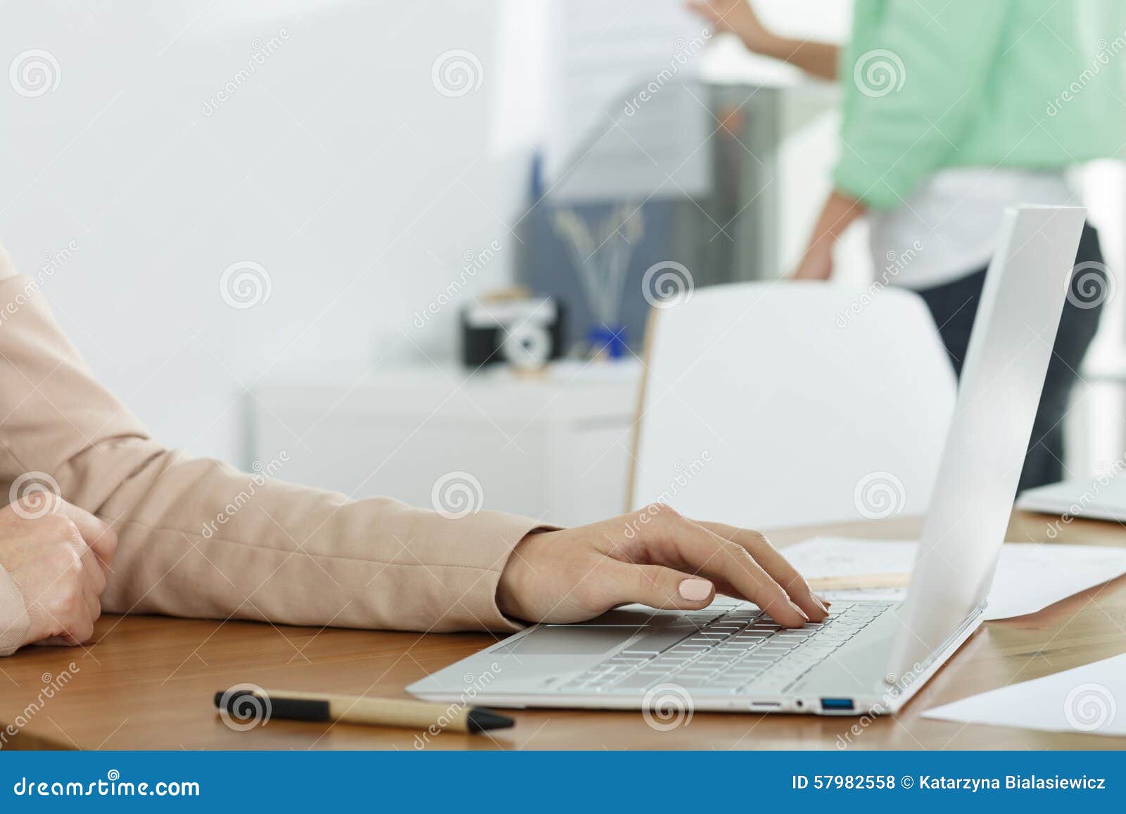 Using laptop at work stock photo. Image of manager, teamwork - 57982558