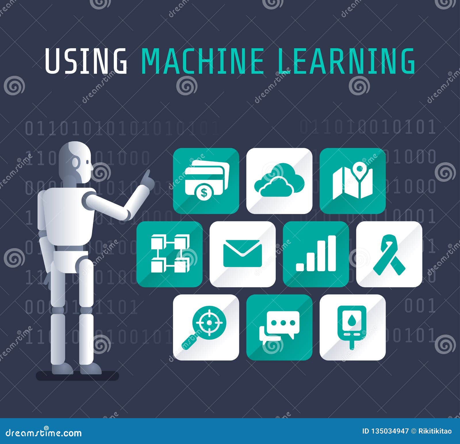 Using Machine Artificial Learning Flat Vector Illustrate. Stock Vector ...