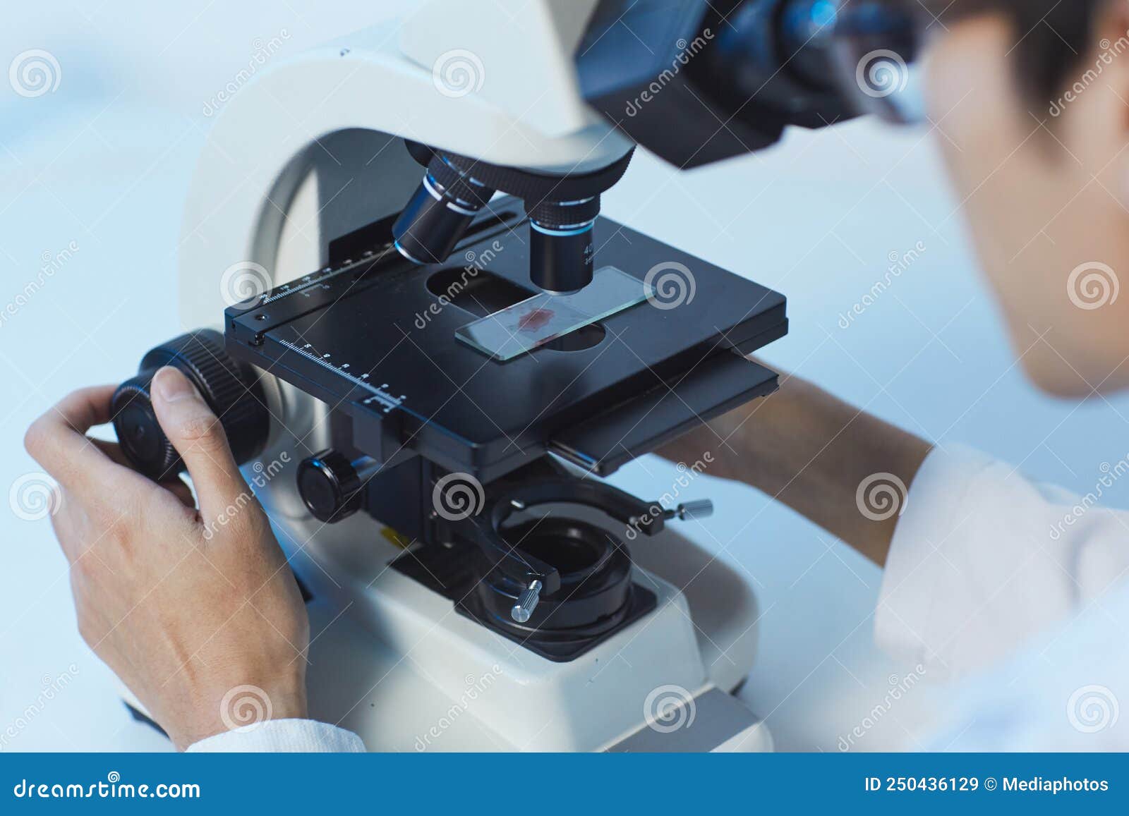 Using Microscope while Analyzing Blood Sample Stock Image - Image of ...