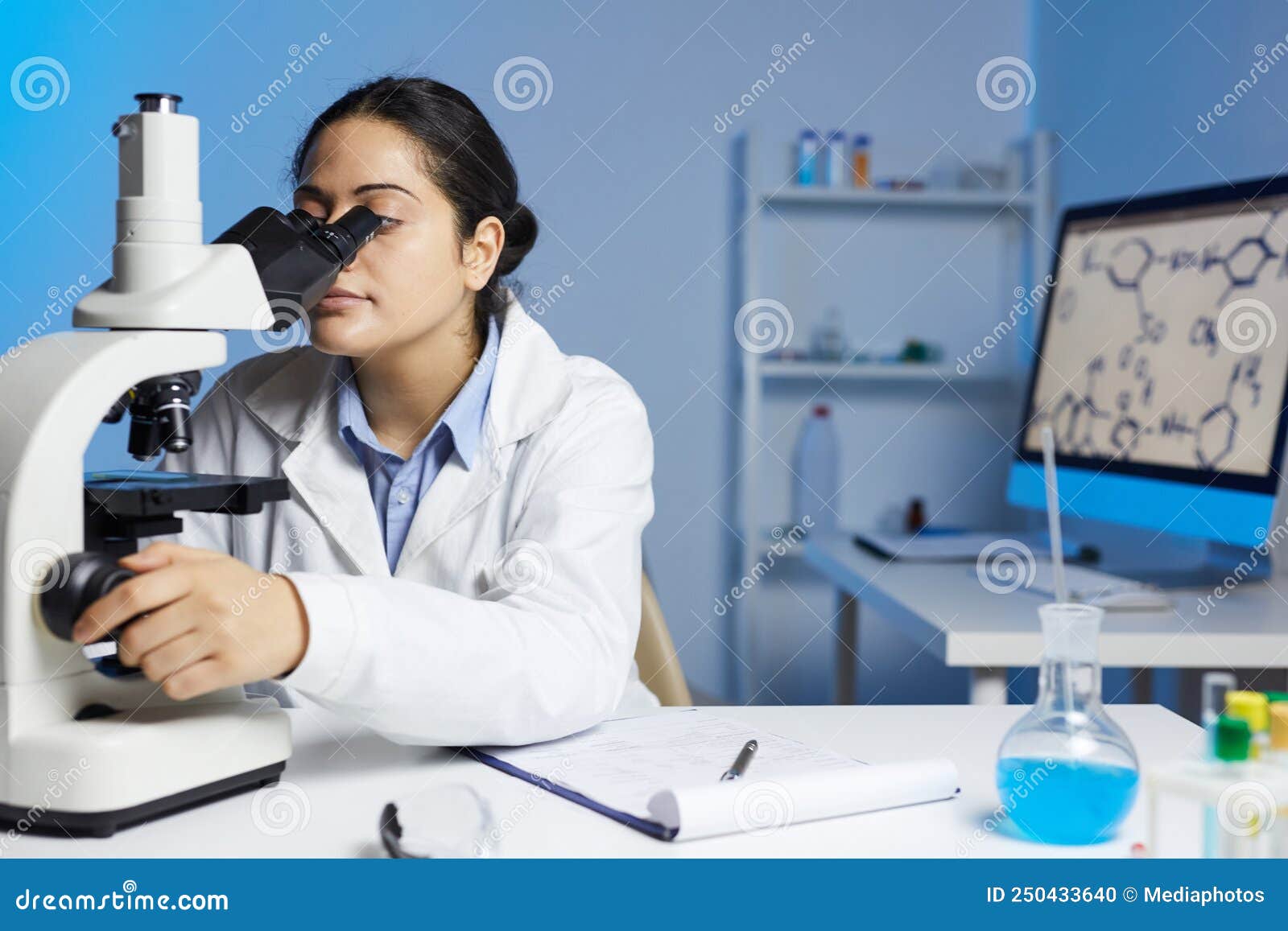 Using Microscope in Laboratory Office Stock Photo - Image of people ...