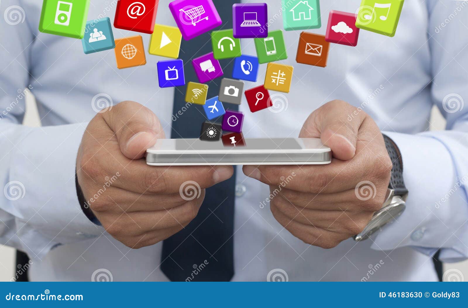 Using a Mobile Phone with Applications Stock Photo - Image of data ...