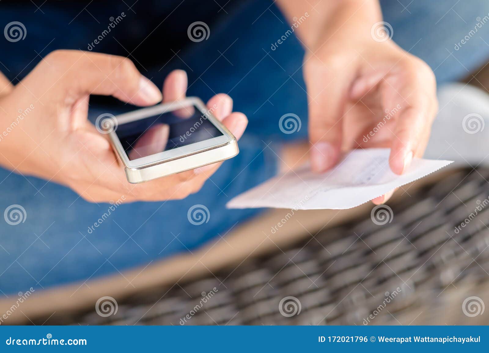 Using Mobile Phone with Bill Stock Photo - Image of examine, document ...
