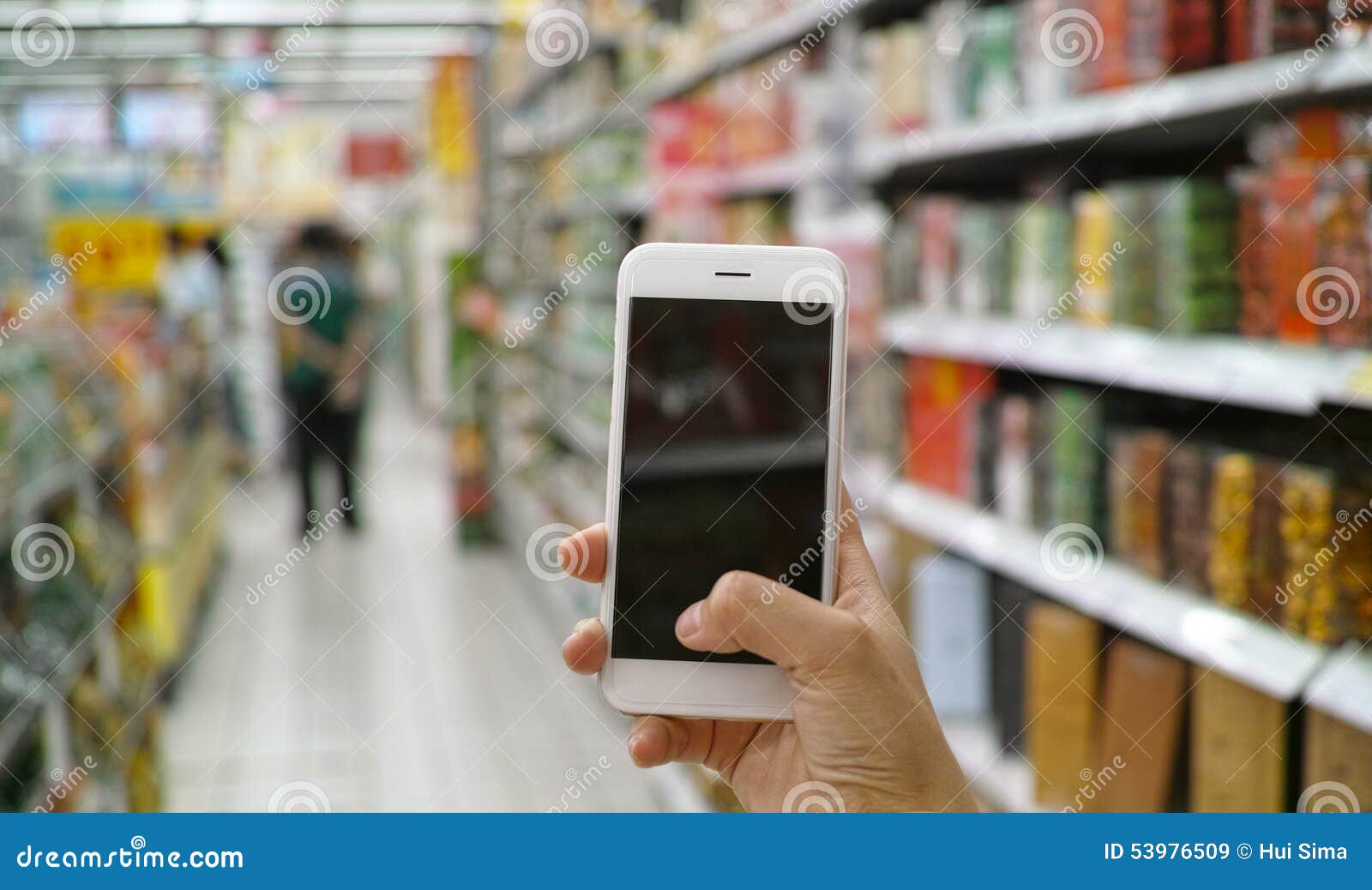 Using Mobile Phone in Market Stock Image - Image of touchscreen, online ...