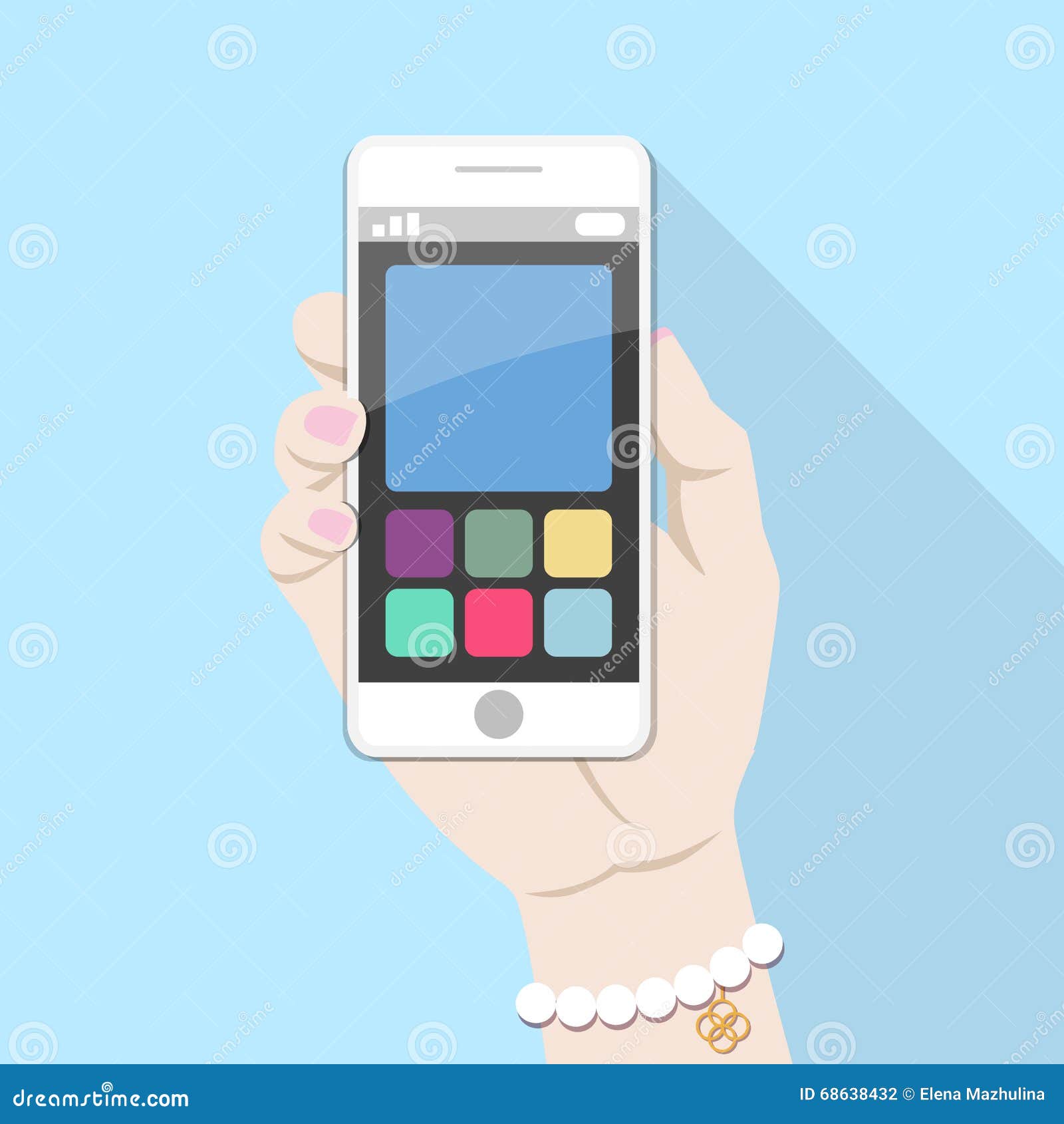 Using Mobile Smart Phone, Flat Design Concept. Stock Vector ...