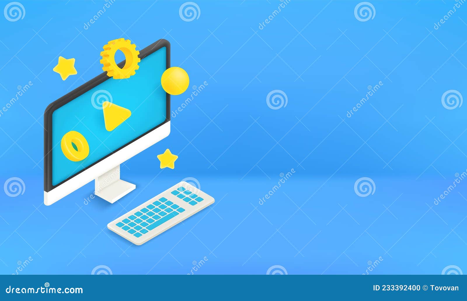 Using Modern Computer. Vector Banner Stock Illustration - Illustration ...