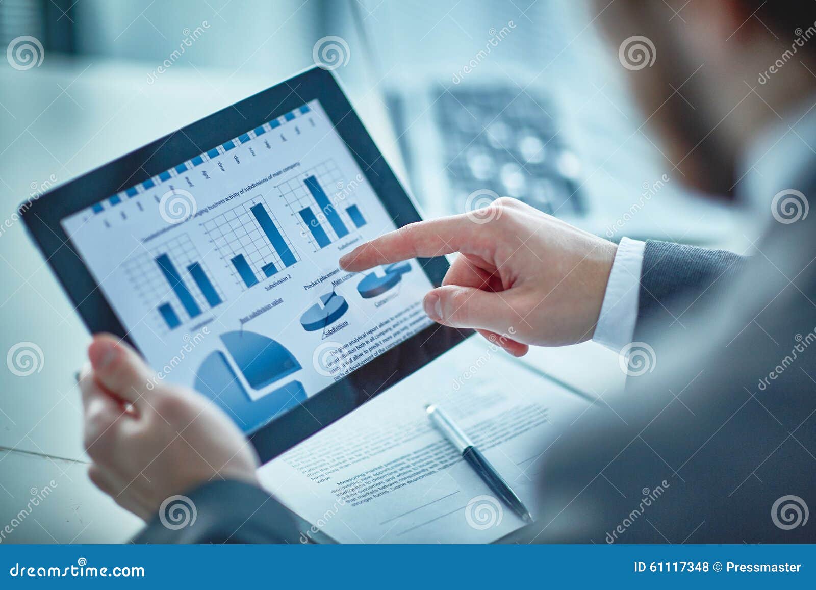 Using modern gadget stock photo. Image of pointing, businesspeople ...