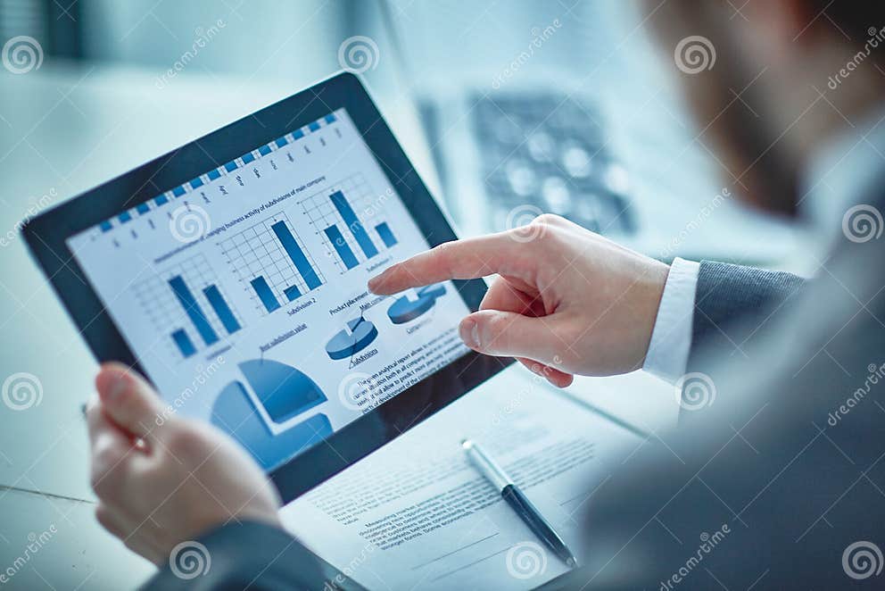 Using modern gadget stock photo. Image of pointing, businesspeople ...