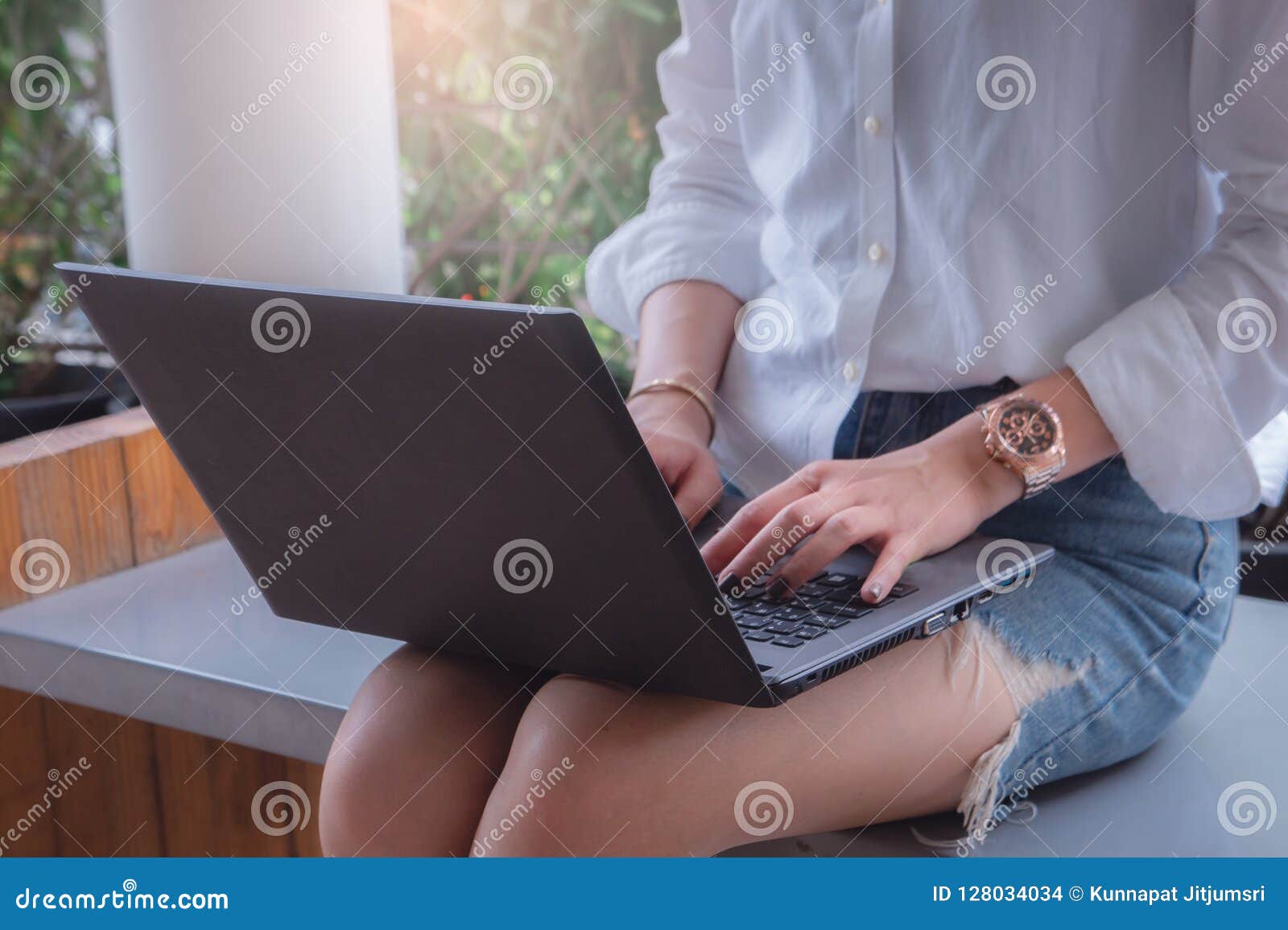 Using Notebook Everywhere, Working Online on Laptop Stock Photo - Image ...