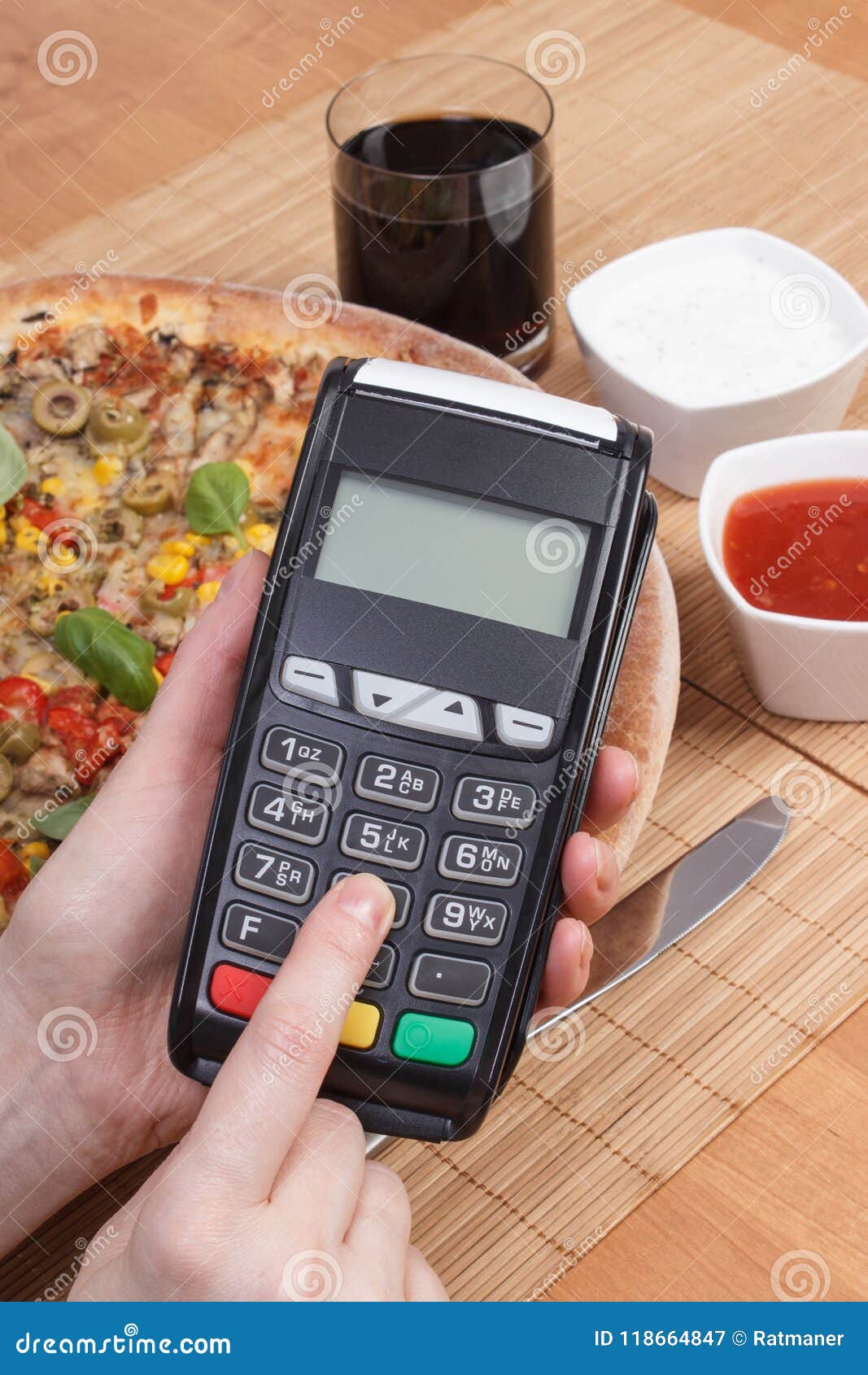 Using Payment Terminal for Paying in Restaurant, Enter Personal ...