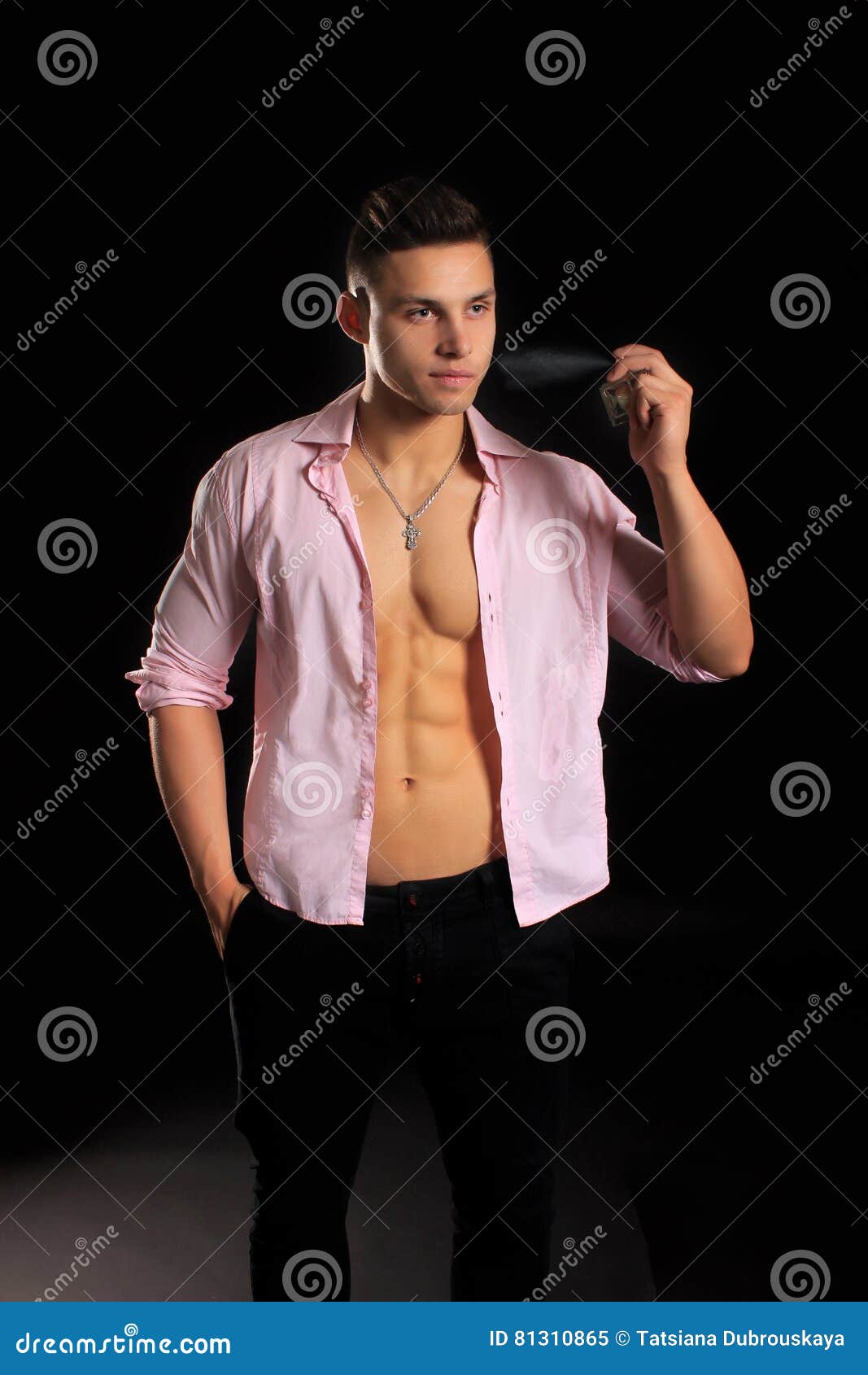 Using the Perfume. Man Standing Stock Image - Image of black, life ...
