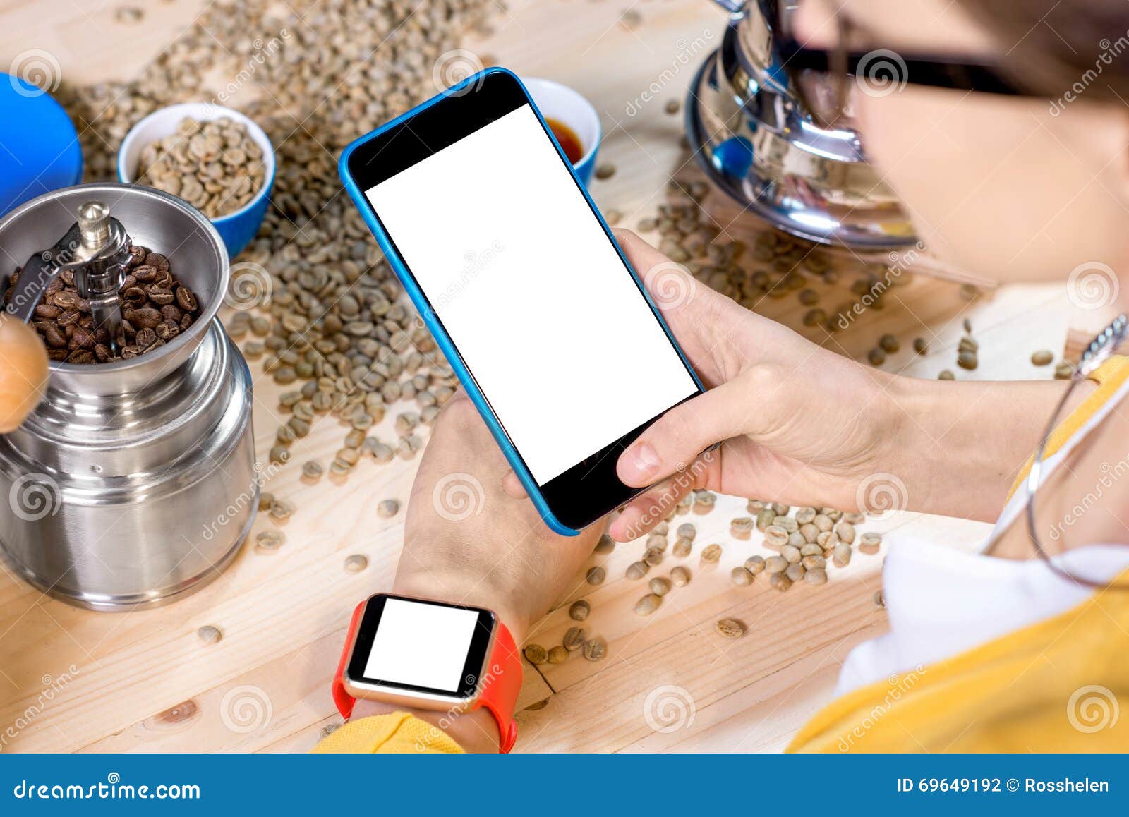 Using Phone on the Coffee Background Stock Photo - Image of drink ...