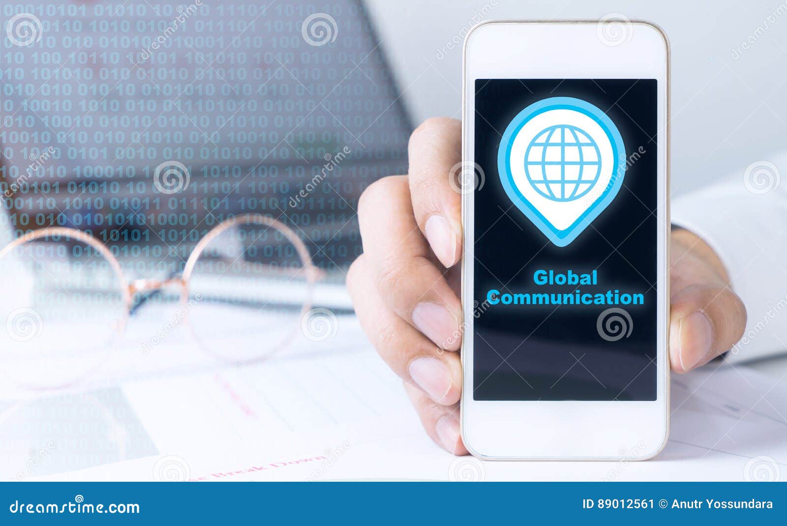 Using Phone for Global Communication Stock Image - Image of digital ...
