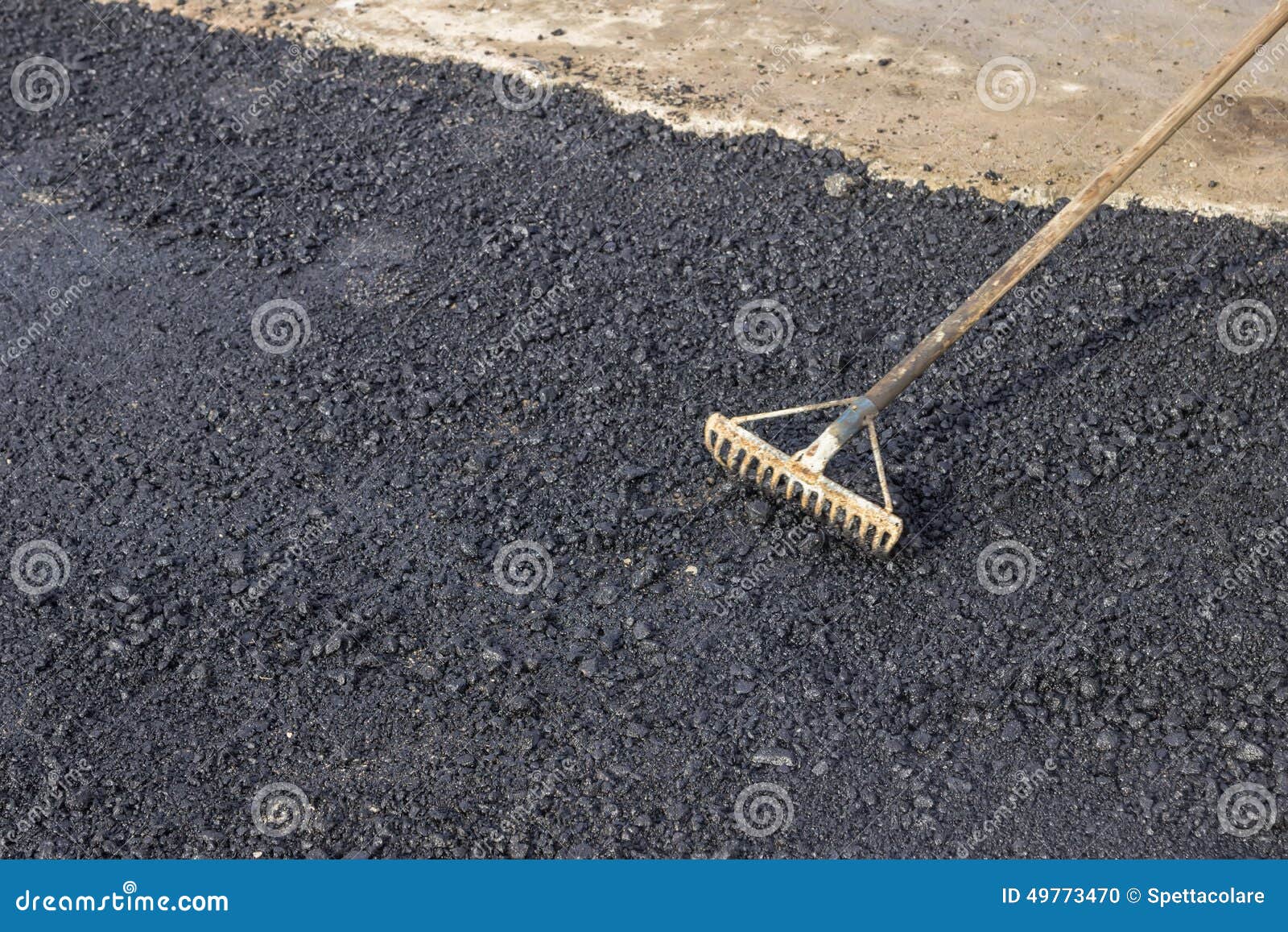Using a Rake To Level Asphalt Pavement Stock Photo - Image of bitumen ...