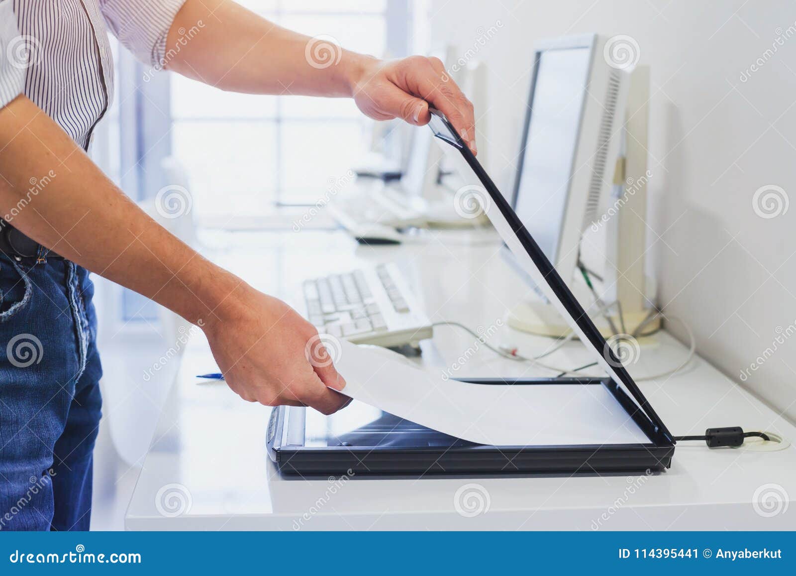 Using Scanner in Office or Library, Scanning Documents Stock Image ...