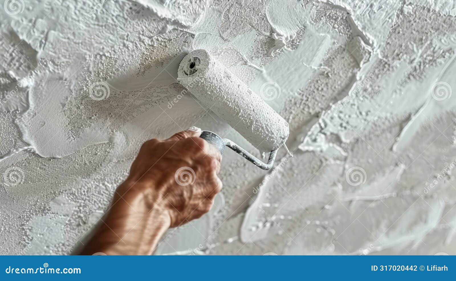 Using a Small Roller To Paint a Garage Wall with White Epoxy-Based ...