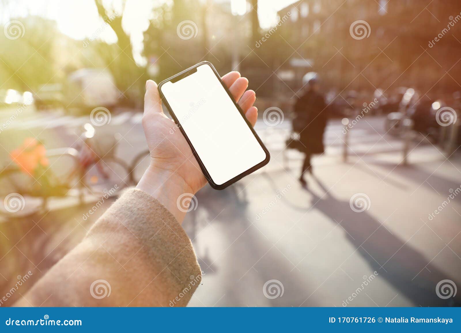 Using Smart Phone App, White Screen. Outdoor Stock Photo - Image of ...