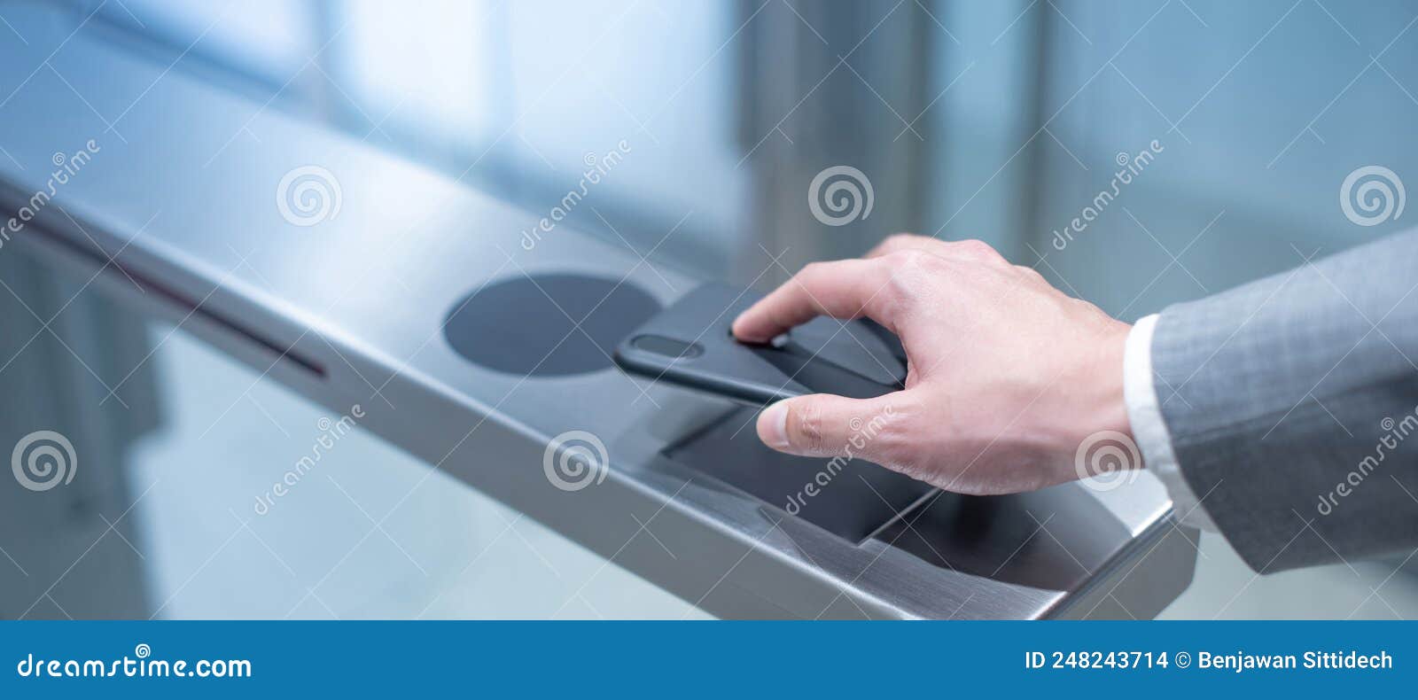 Using Smart Smartphone To Open Automatic Gate Stock Photo - Image of ...