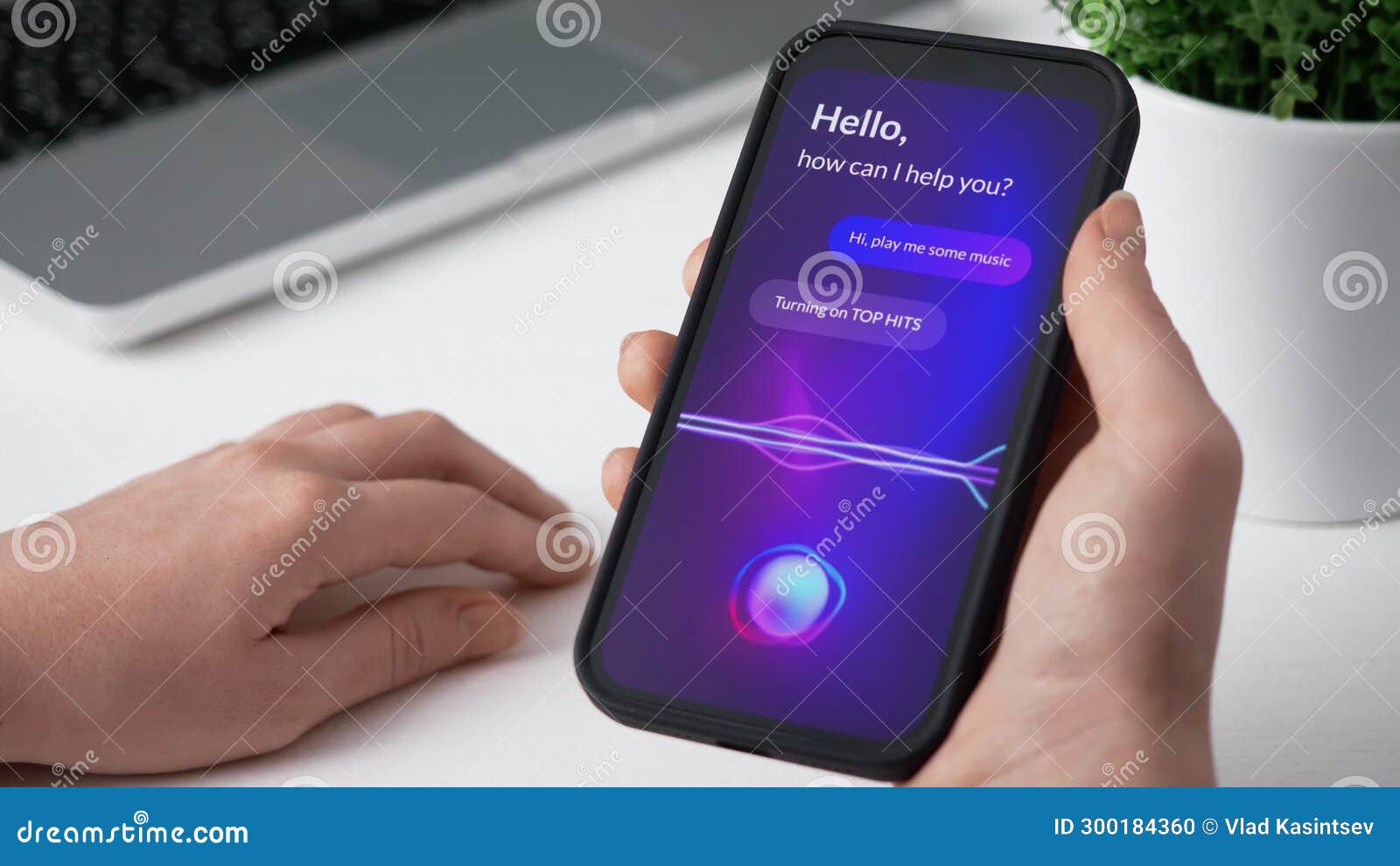 Using Smart Virtual Assistant on Smartphone. AI Voice Assistant App for ...