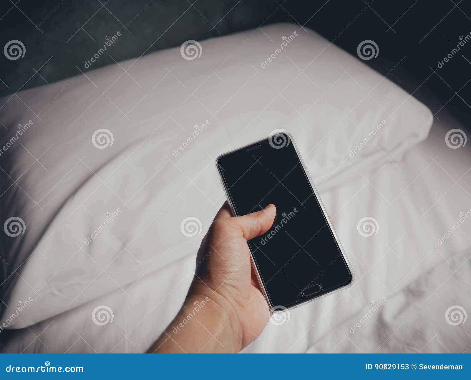 Using Smartphone on the Bed. Stock Image - Image of pillow, addicted ...
