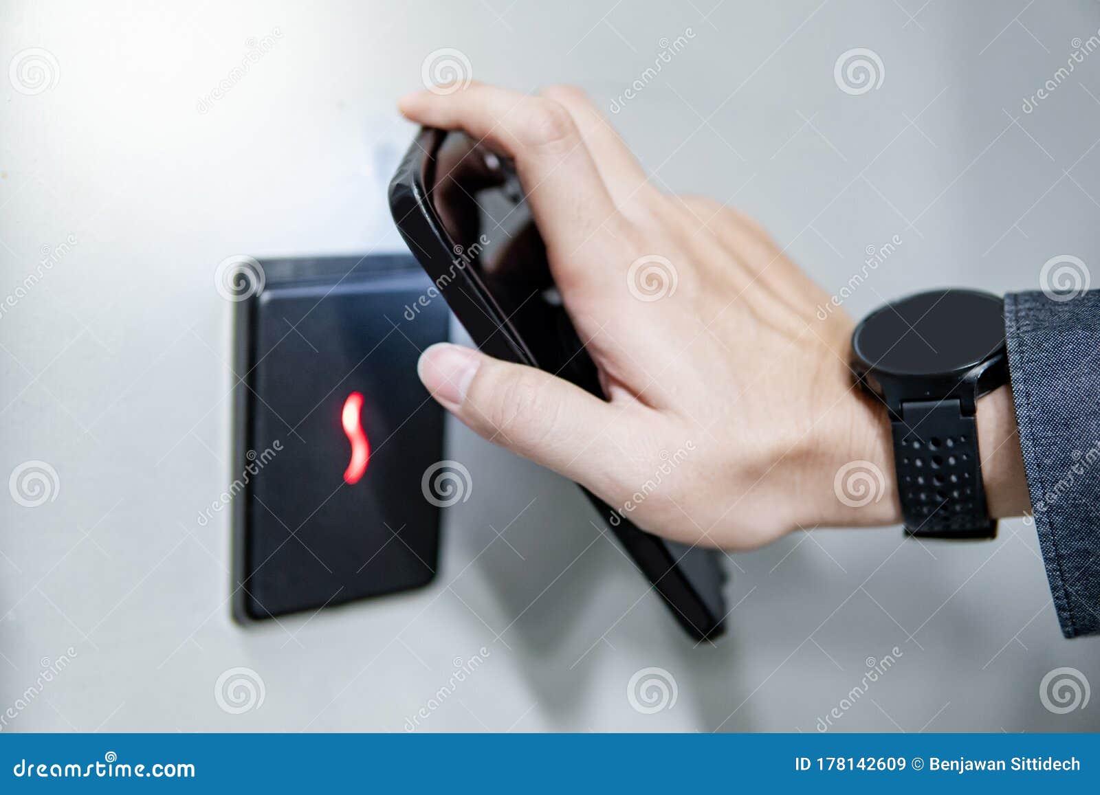 Using Smartphone for Door Sensor Scanning Stock Image - Image of device ...