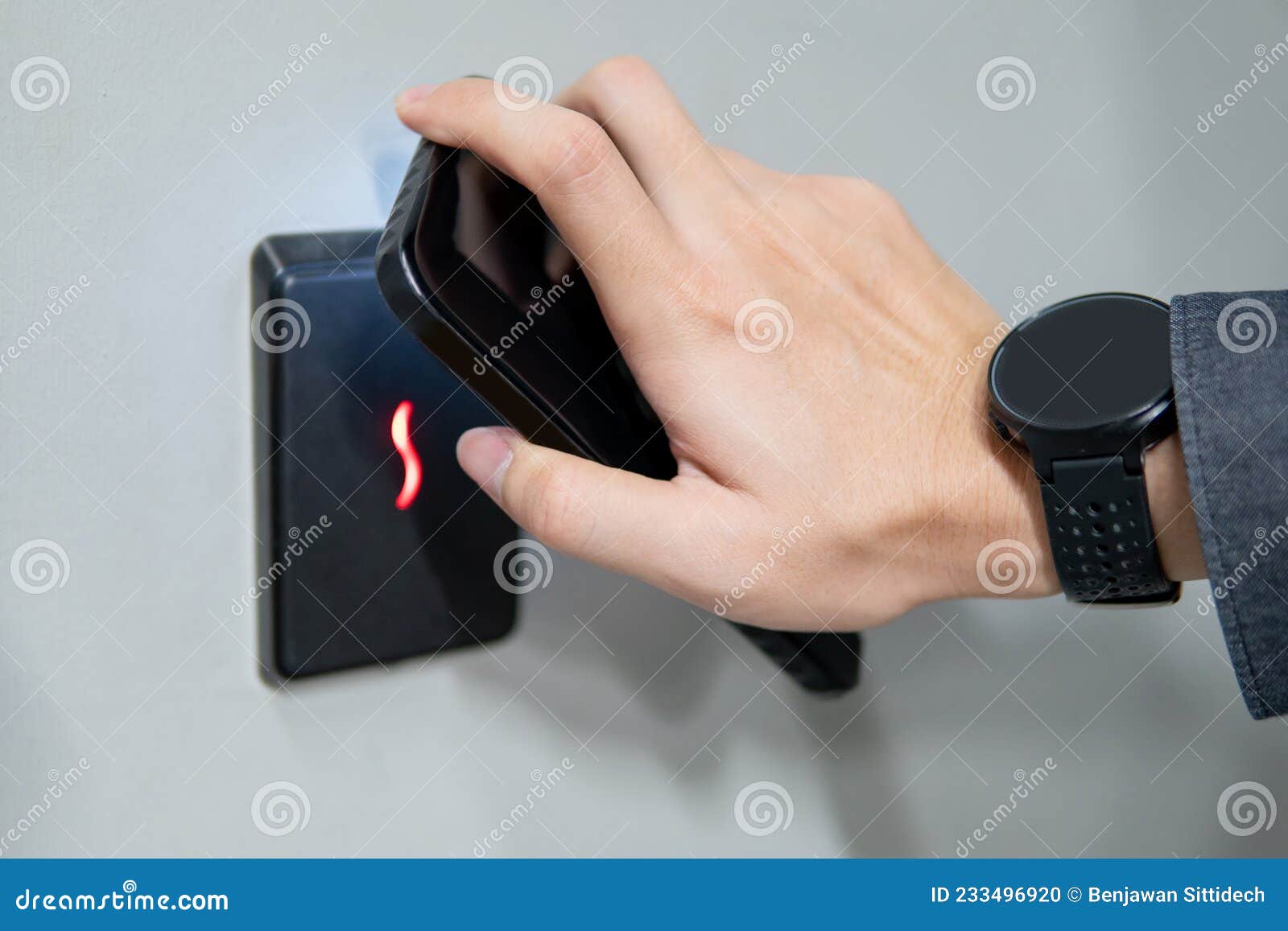 Using Smartphone for Door Sensor Scanning Stock Photo - Image of device ...