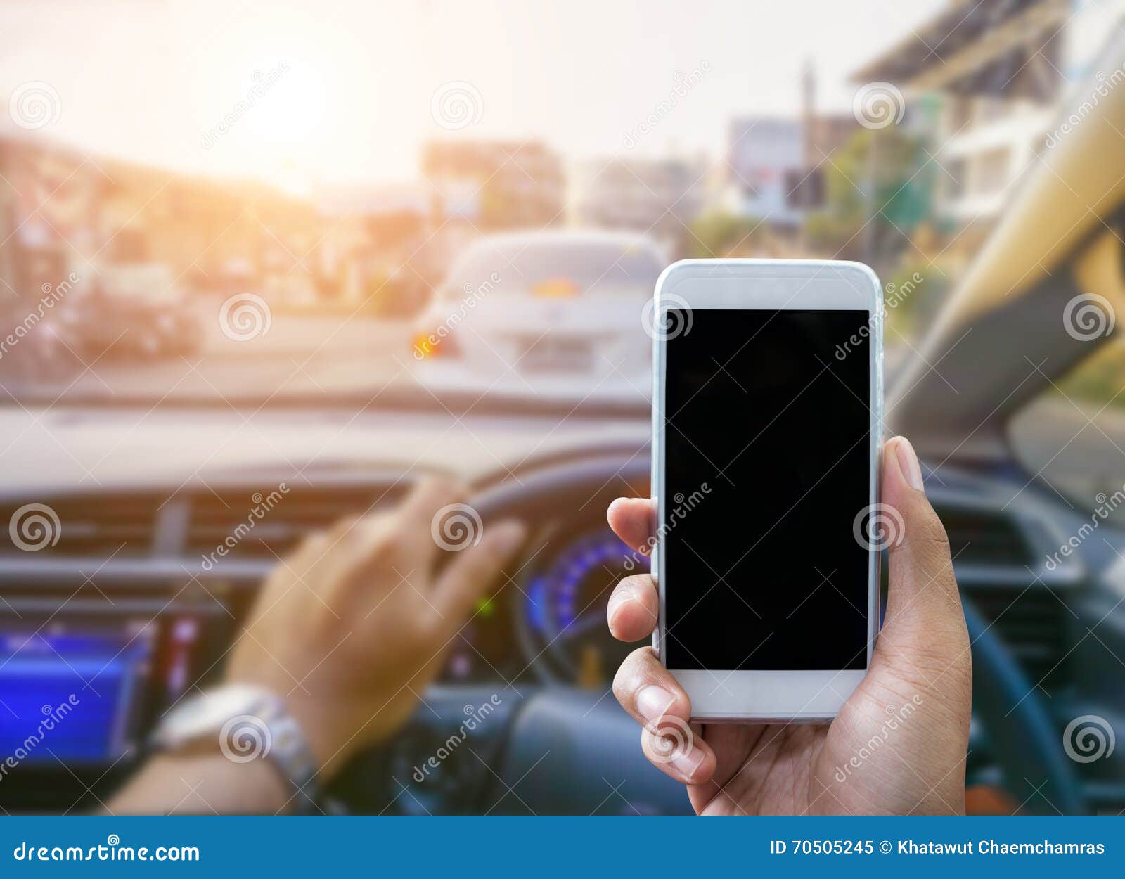 Using a Smartphone while Driving a Car Stock Image - Image of business ...