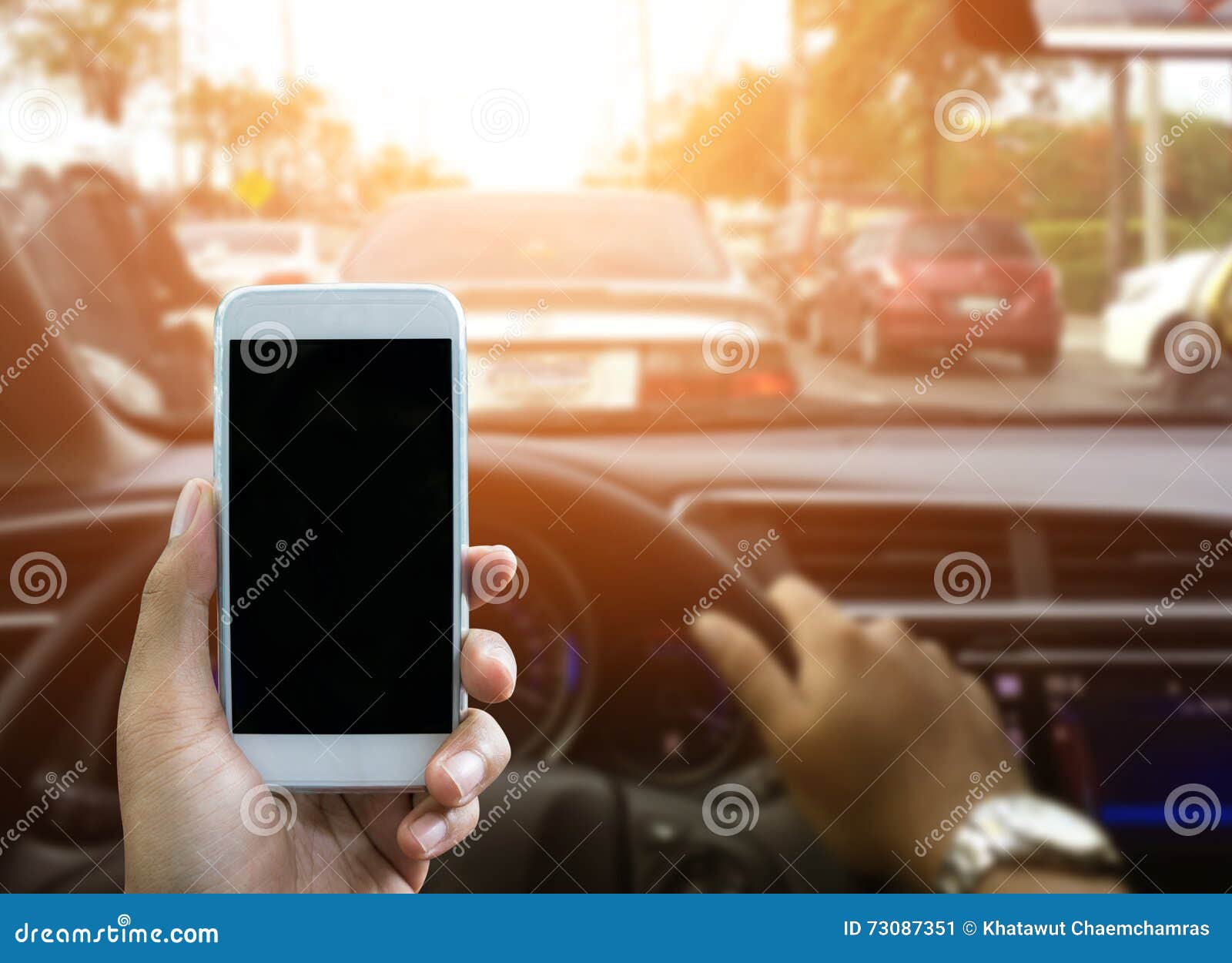 Using a Smartphone while Driving a Car Stock Image - Image of device ...