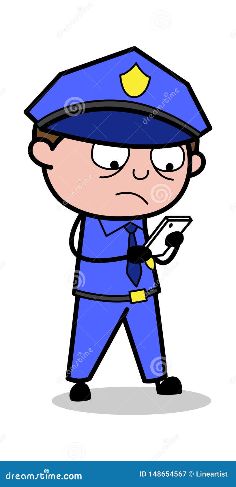 Using Smartphone - Retro Cop Policeman Vector Illustration Stock ...