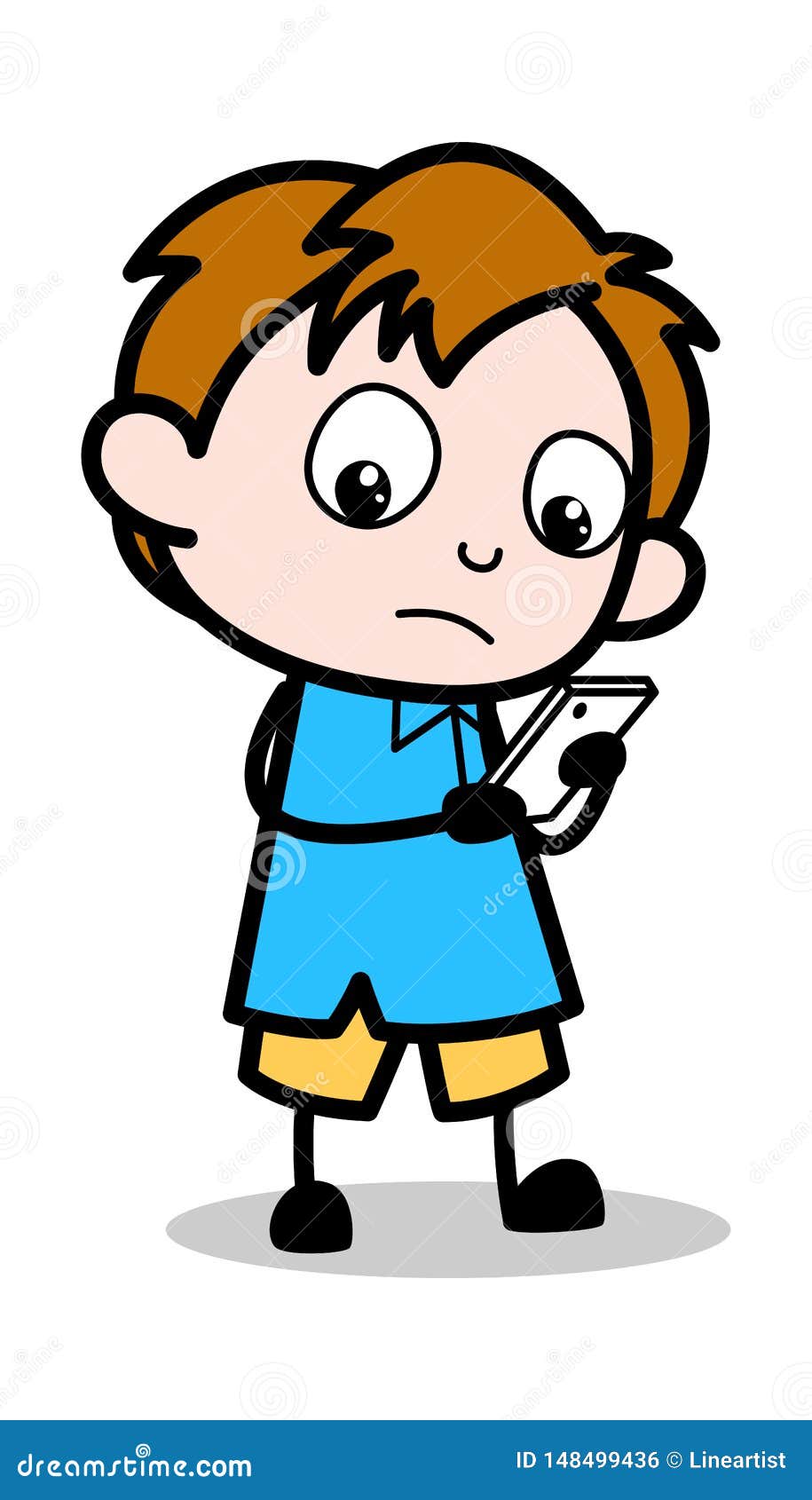 Using Smartphone - School Boy Cartoon Character Vector Illustration ...