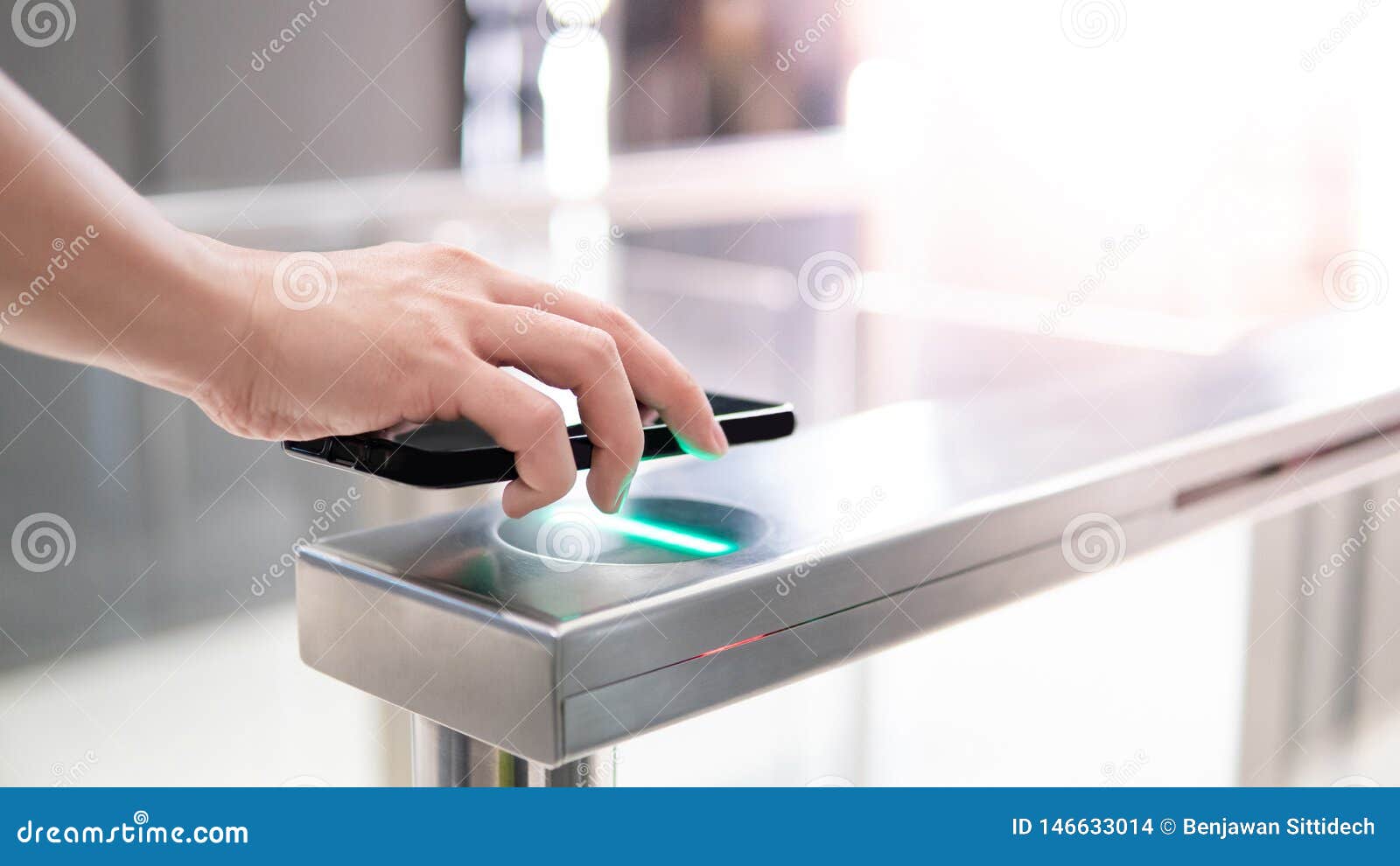 Using Smartphone To Open Automatic Gate Machine Stock Photo - Image of ...