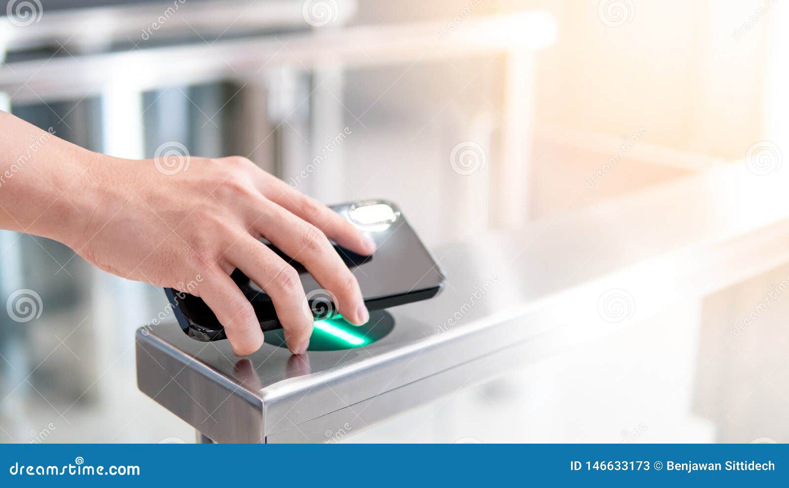 Using Smartphone To Open Automatic Gate Machine Stock Image - Image of ...