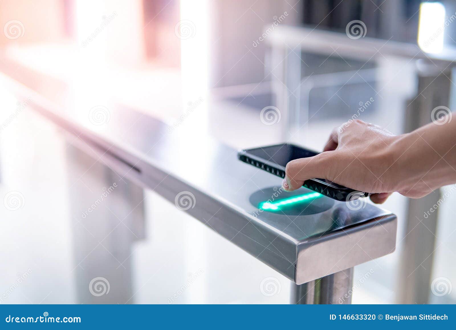 Using Smartphone To Open Automatic Gate Machine Stock Photo - Image of ...