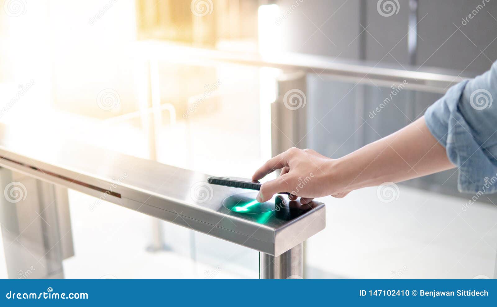 Using Smartphone To Open Automatic Gate Machine Stock Photo - Image of ...