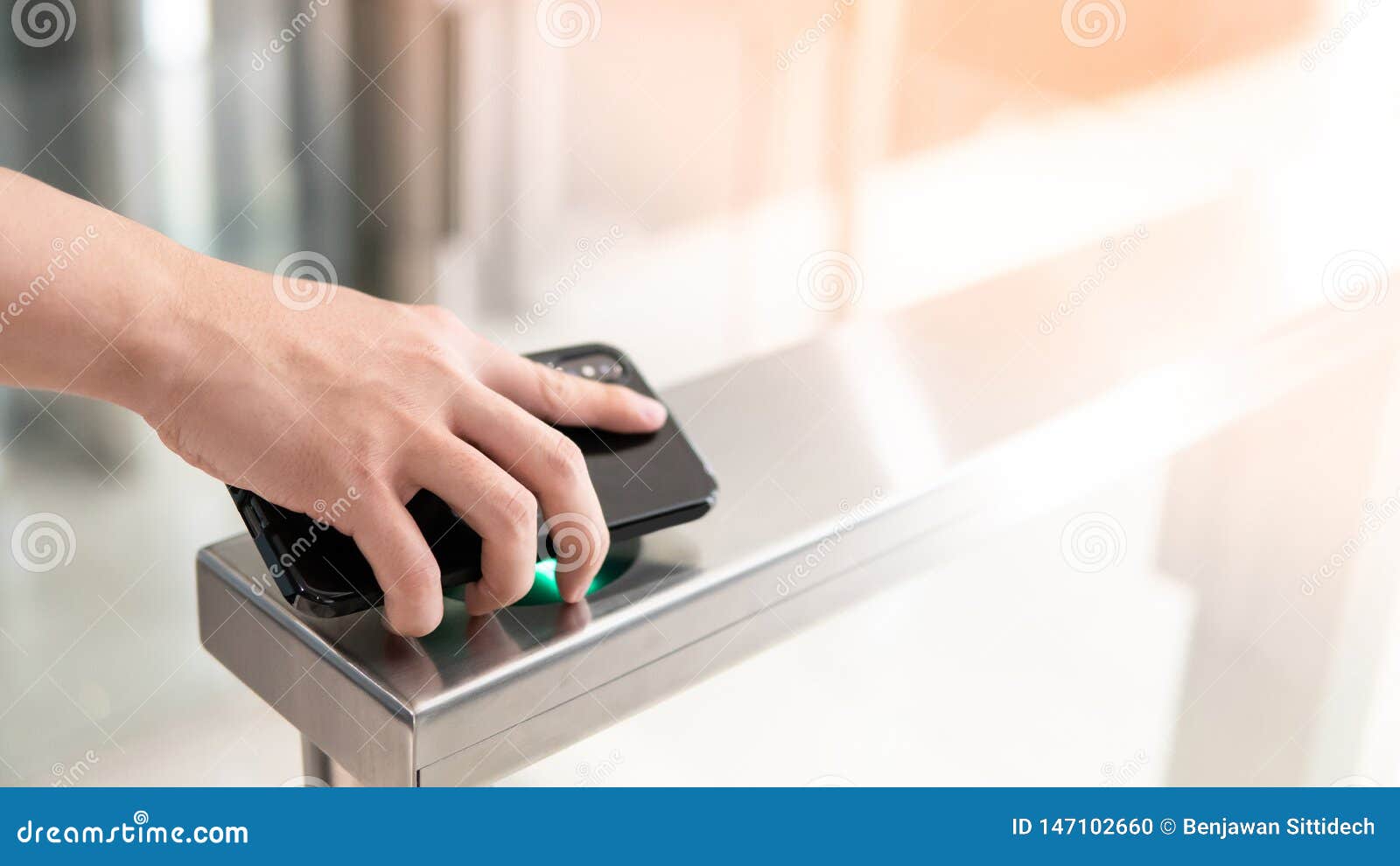 Using Smartphone To Open Automatic Gate Machine Stock Photo - Image of ...