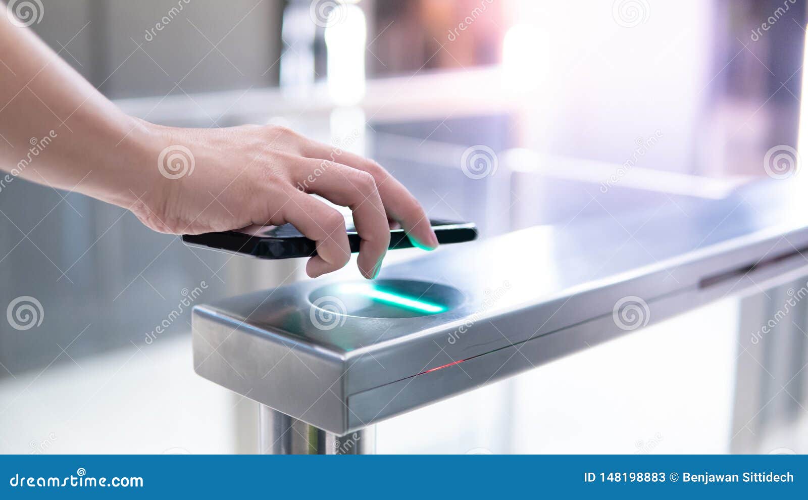 Using Smartphone To Open Automatic Gate Machine Stock Image - Image of ...